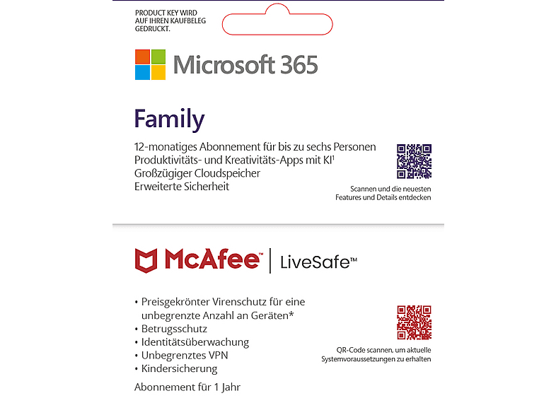 Microsoft 365 Family & McAfee LiveSafe Bundle, 12 Monate für 1-6 Nutzer ...