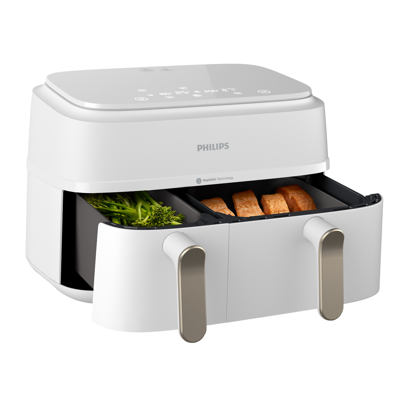 PHILIPS NA353/10 Heißluftfritteuse mit zwei Körben 9 l, 2750 Watt, Weiß ...