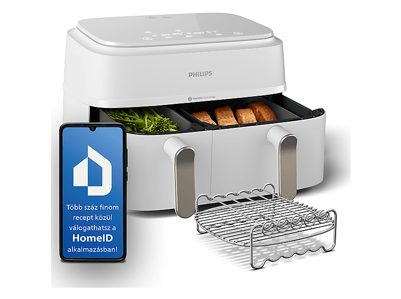 PHILIPS 3000 Series NA353/14 Airfryer 9 l dupla kosaras forrólevegős ...