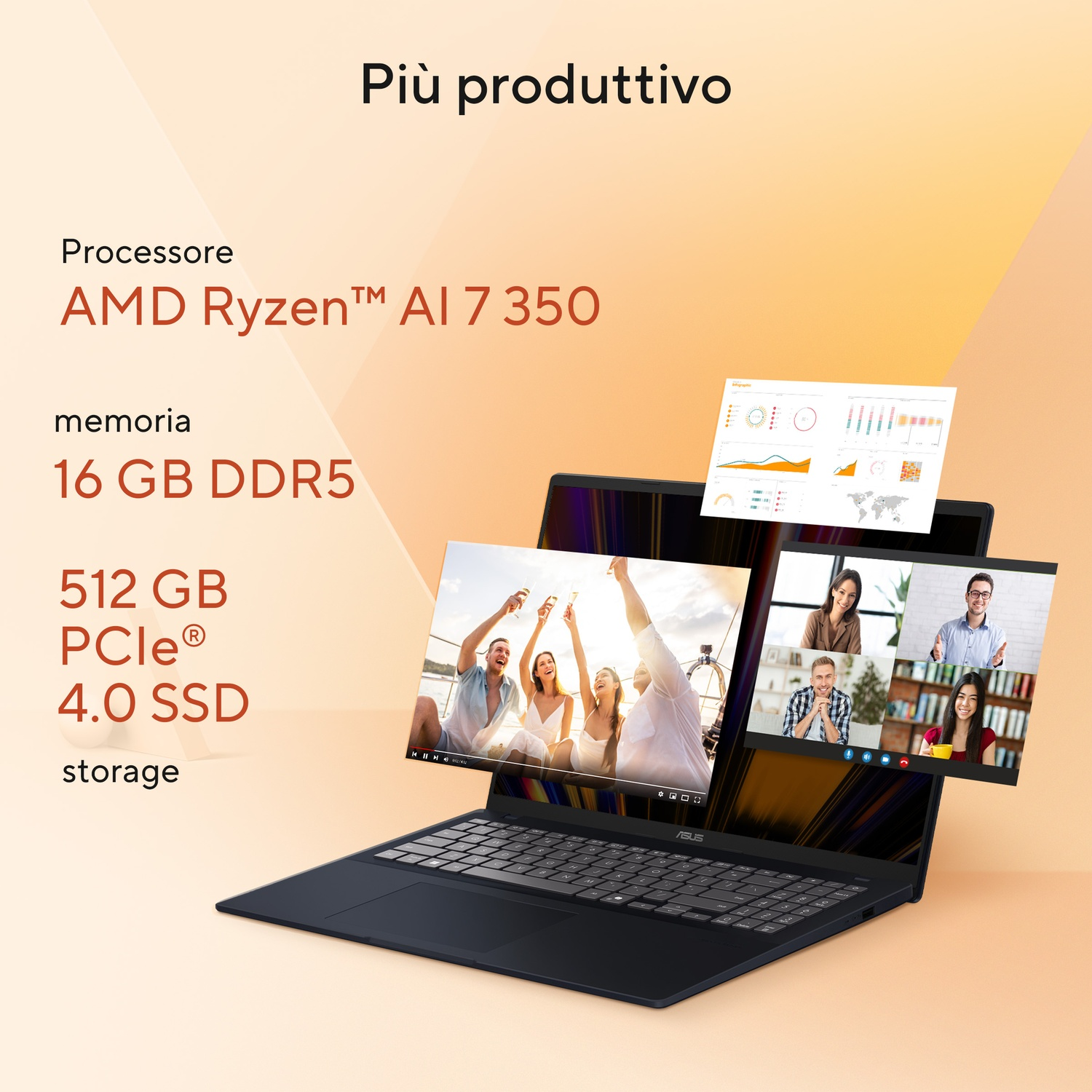 ASUS Vivobook 16 M1607 Copilot+ PC NOTEBOOK, 16 ", processore AMD Ryzen ...