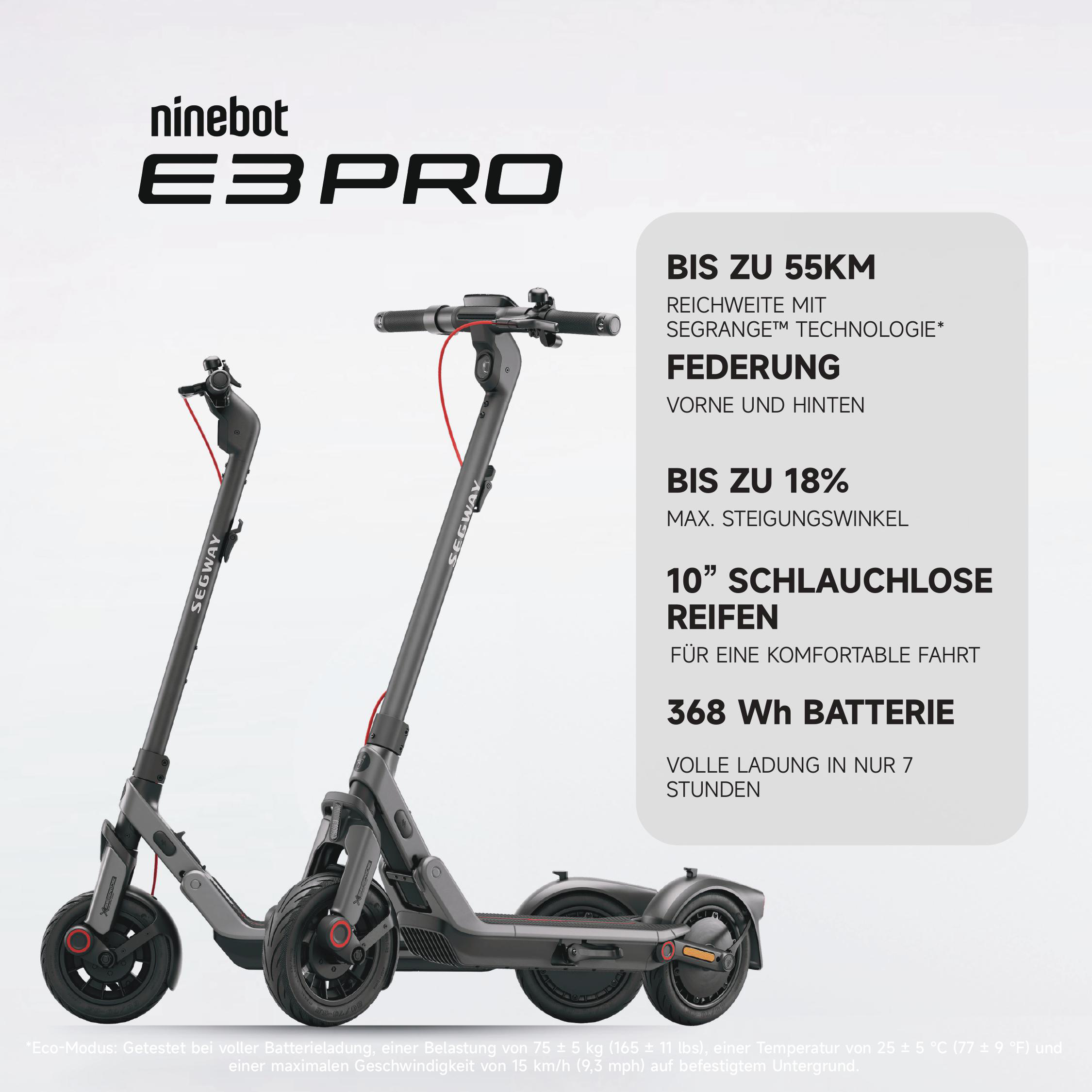 SEGWAY Ninebot E3 Pro D E-Scooter (10 Zoll, Schwarz / Silber / Rot) E ...