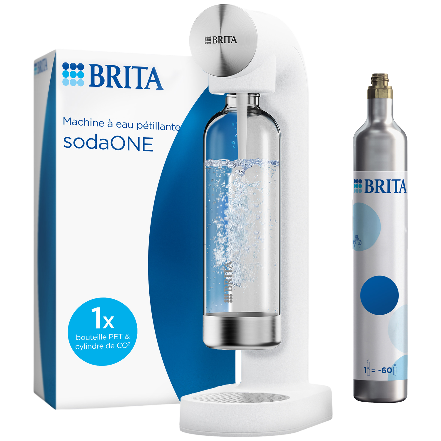 BRITA SodaONE Bruiswatertoestel Wit | met 1 CO2-cilinder en 1 Soda fles