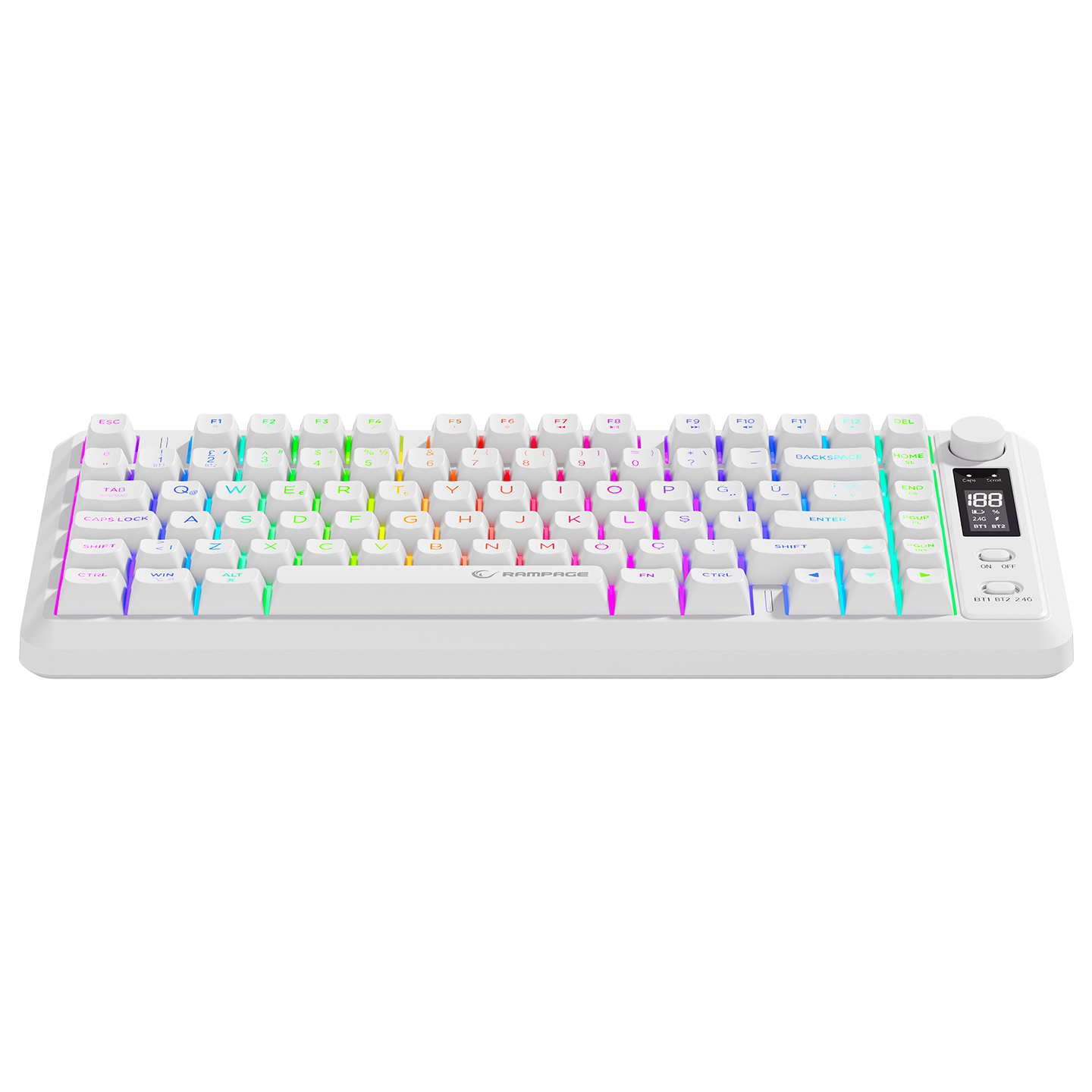 RAMPAGE RM-K87 Zeron Beyaz 2.4G + BT Wireless RGB Aydınlatmalı Q 75 ...