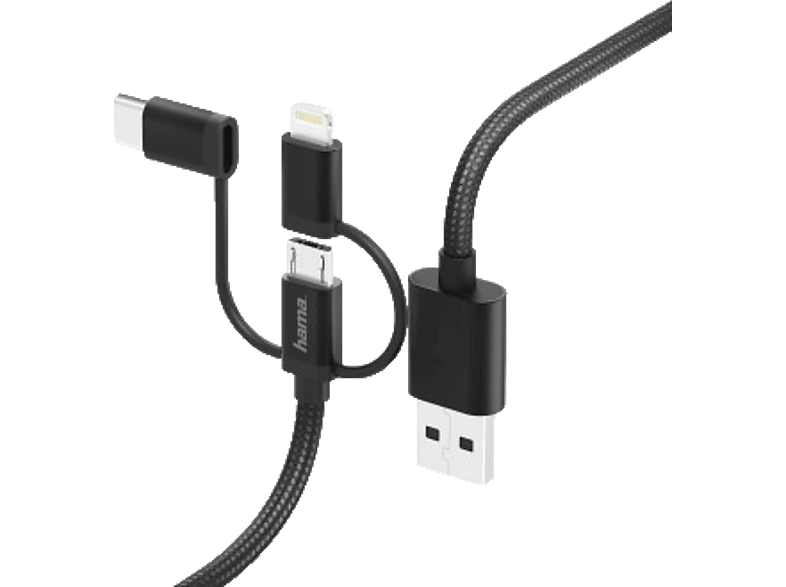HAMA 3in1 USB-Type-C, Lightning, Micro-USB-Kabel, 0,2 m, Schwarz USB C auf Lightning Adapter ...