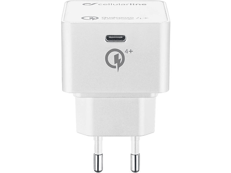 Cargador | CellularLine USB-C CHARGER PD 30W, Qualcomm Quick Charge 4+, Blanco