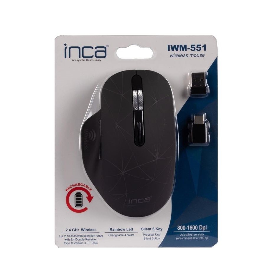 INCA IWM-551 Rechargeable 4 Led illuminated Silent Wireless Sessiz ...