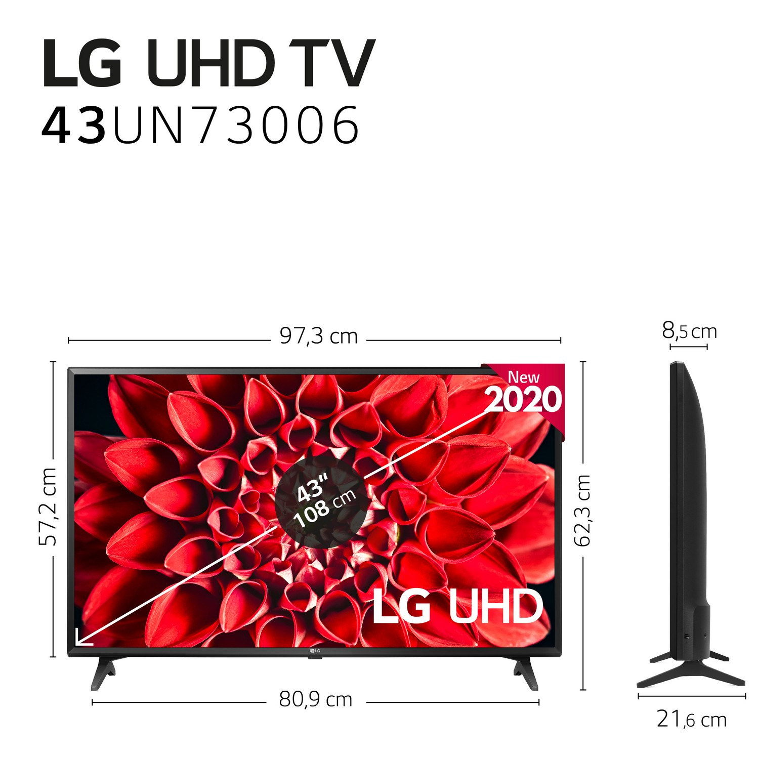 TV LED 43" | LG 43UN73006LC, UHD 4K 3840 x 2160, Smart TV, Bluetooth ...