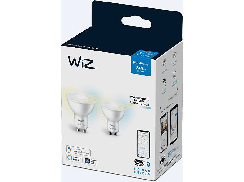 Bombilla inteligente | WIZ LED GU10, 2 piezas, 50W, 345 lm, 2700-6500K ...