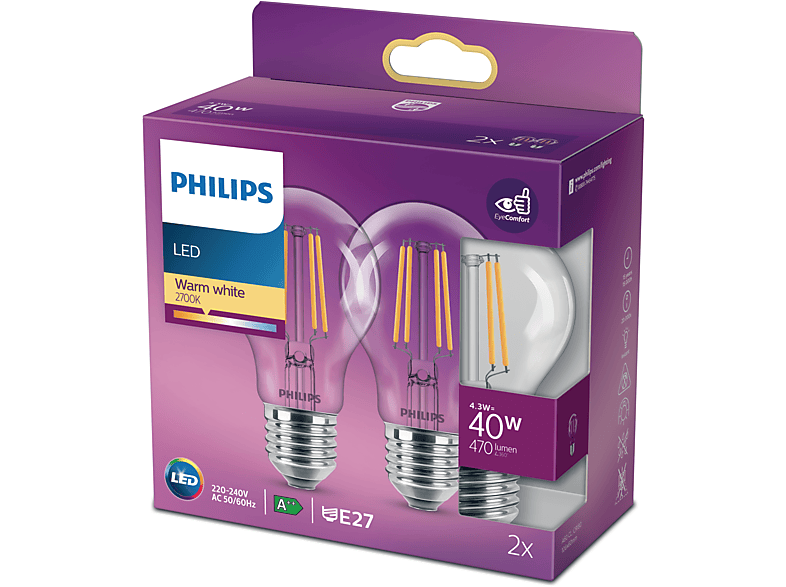 PHILIPS Glühlampe LED Classic 40W A60 E27 WW CL NDRF2SRT6 online kaufen | MediaMarkt