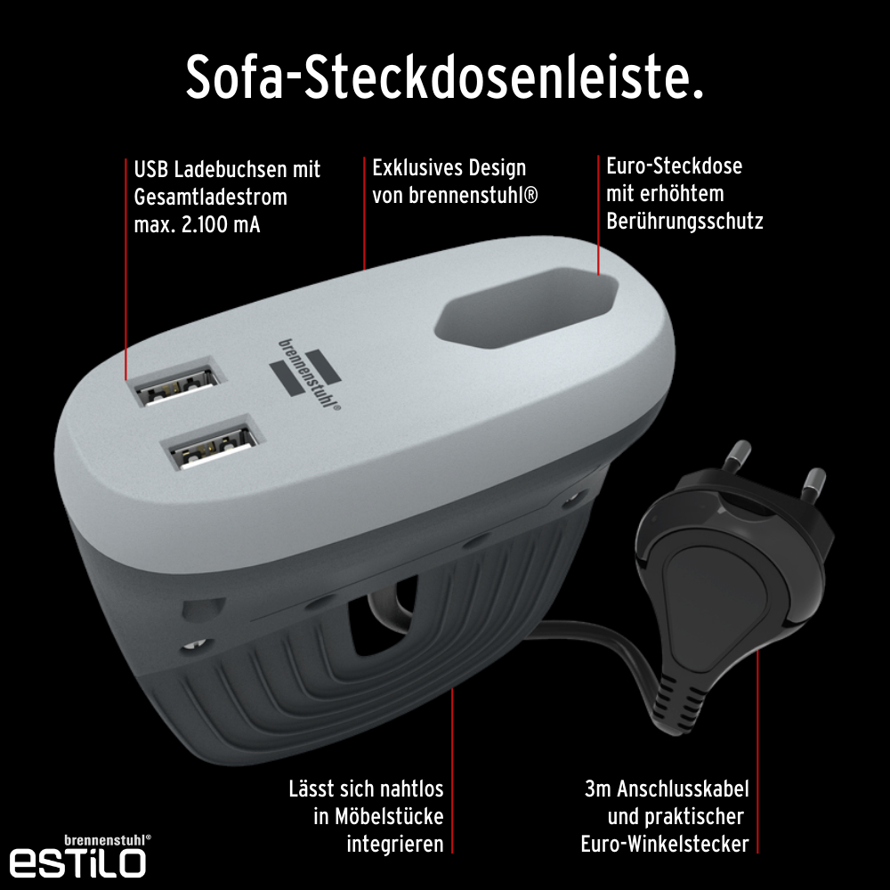 BRENNENSTUHL estilo Sofa | Steckdose Ladegeräte - MediaMarkt