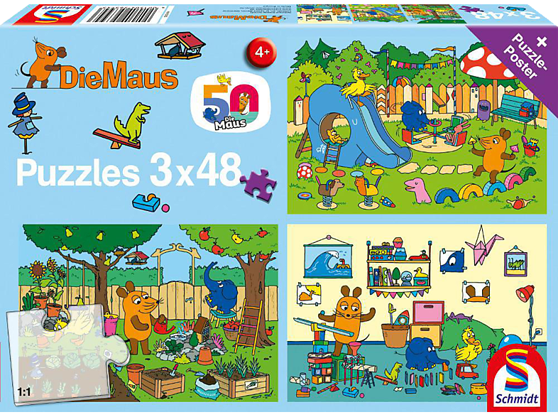 SCHMIDT SPIELE (UE) Die Maus ein Tag mit der Maus 3x48 Teile Puzzle ...