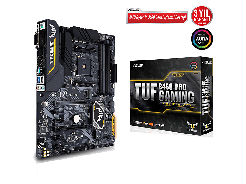 ASUS TUF B450-PRO Gaming AMD B450 AM4 DDR4 4400 HDMI DVI Çift M2 USB3.1 ...