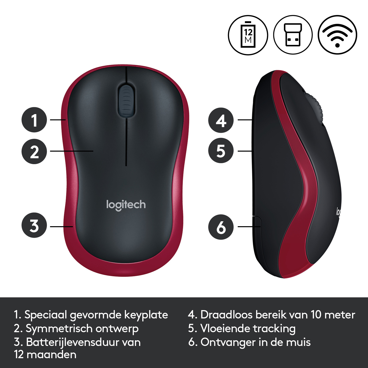 LOGITECH M185 Draadloos Muis Rood Rood kopen? | MediaMarkt
