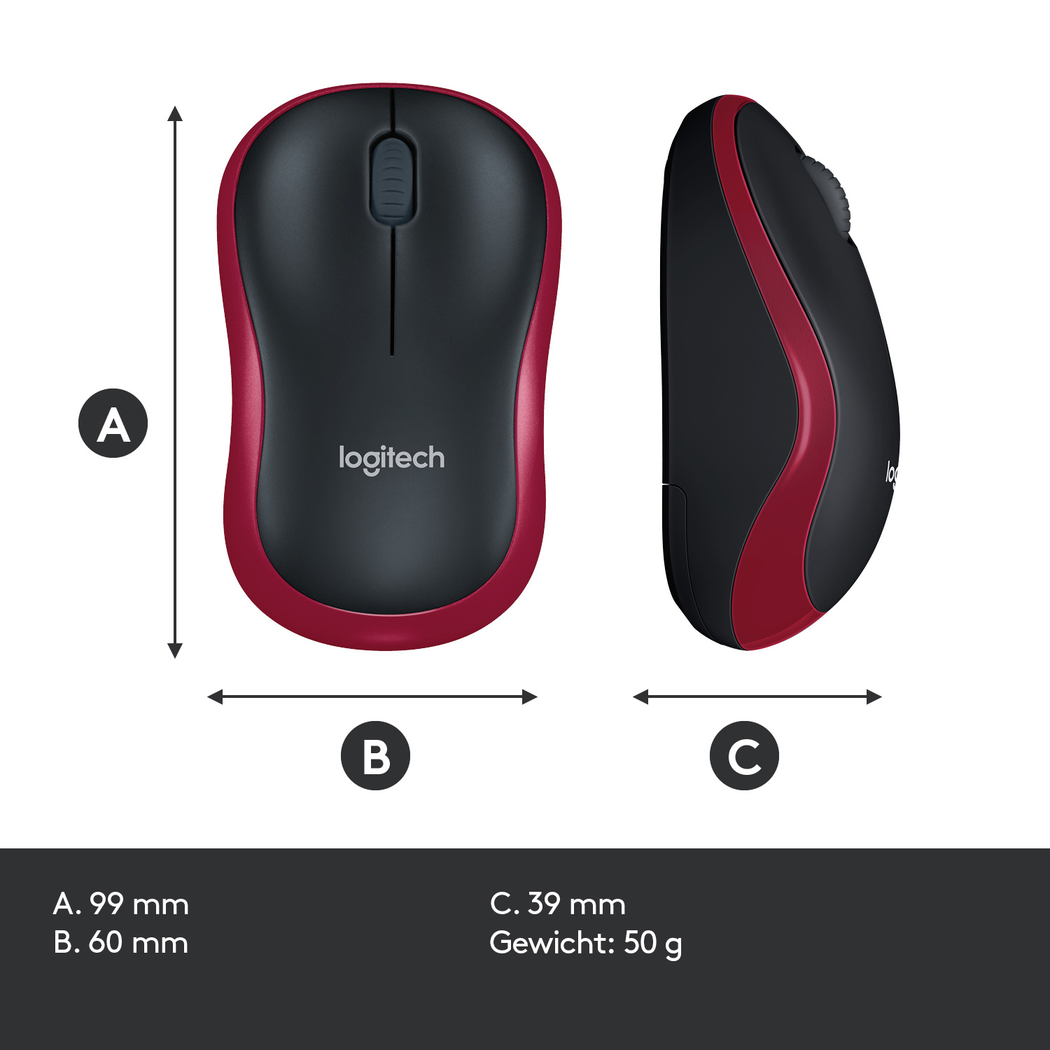 LOGITECH M185 Draadloos Muis Rood Rood | MediaMarkt