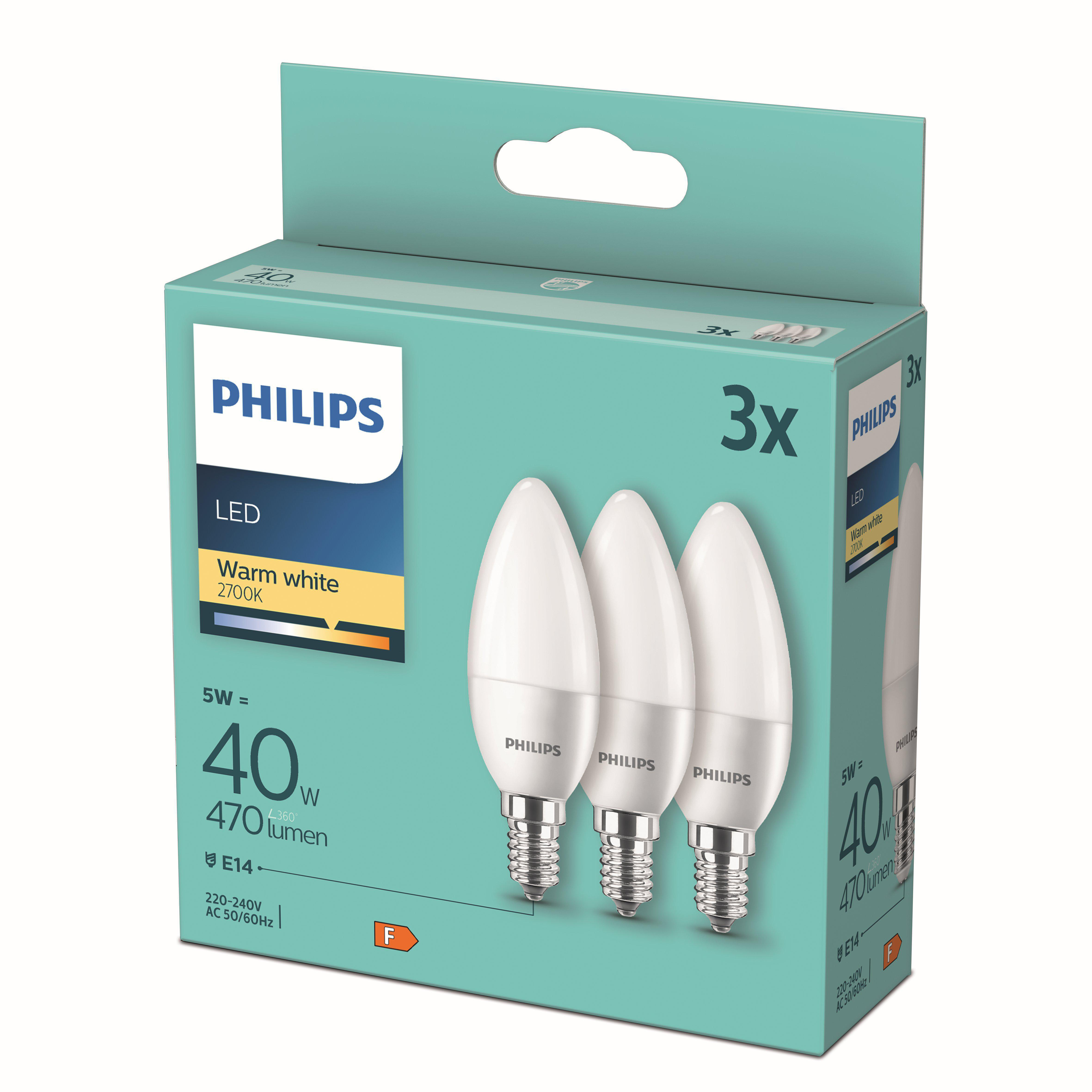 PHILIPS LED 40 Watt Kerzenform matt (2700 Kelvin) 3-er Pack LED-Lampe ...