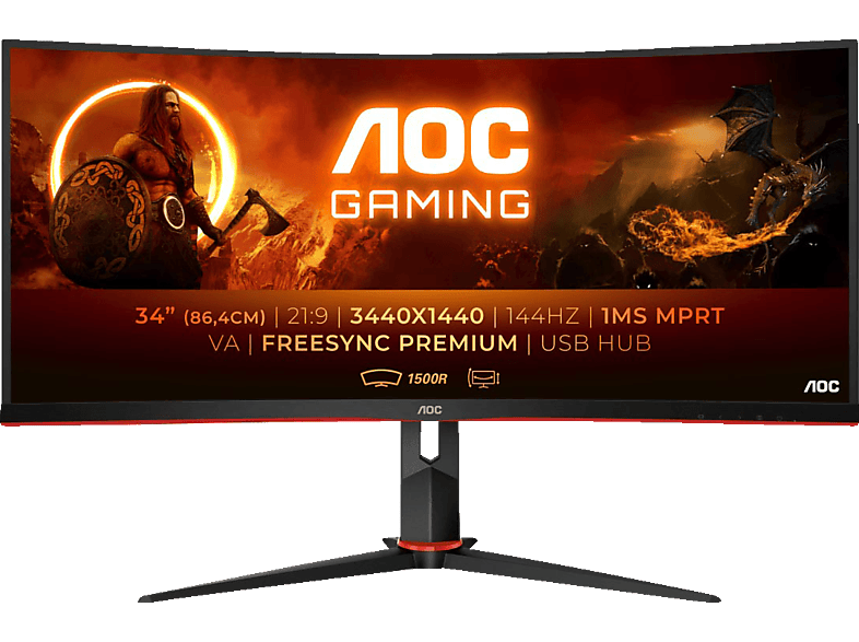 AOC Curved CU34G2X/BK 34 Zoll WQHD Gaming Monitor 1 ms Reaktionszeit ...