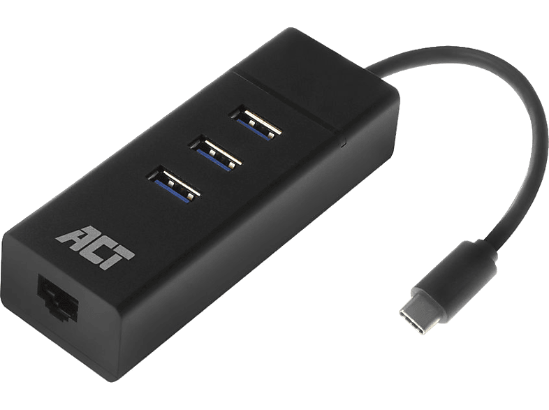 ACT USB Type -C 3 portos HUB, 3 db USB-A csatlakozó, 1 db Gigabit LAN ...