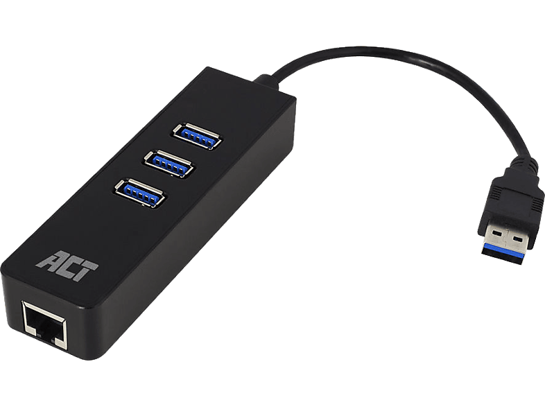 ACT USB HUB, 3xUSB-A port, USB 3.2 Gen1, RJ45 Gigabit LAN adapter ...