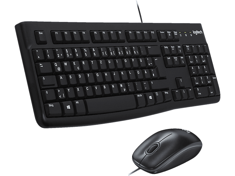LOGITECH MK120, Tastatur & Maus Set, kabelgebunden, Schwarz PC Maus mit ...
