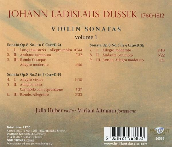 Huber,Julia/Altmann,Miriam | Dussek:Violin Sonatas Vol.1 - (CD) Huber ...