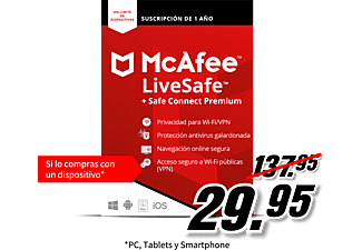 Antivirus | McAfee LiveSafe + VPN, Suscrip. 1 año, Multidispositivo ...