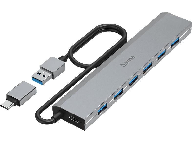 HAMA USB-Hub, 7 Ports, USB 3.2 Gen1, 5 Gbit / s, inkl. USB-C-Adapter ...