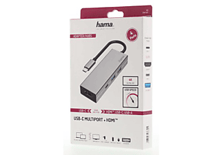 Hub USB | Hama 00200107, 2x USB-A, 1x USB-C, 1x HDMI, 5000 Mbit/s, 4K, Gris