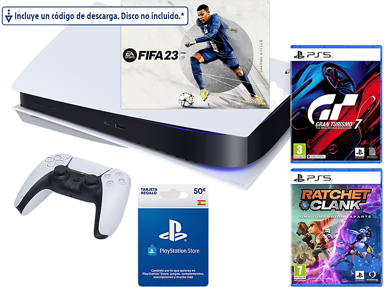 Consola | Sony PS5 Stand C, 825GB, 4K HDR, Blanco + FIFA 23 + Gran ...
