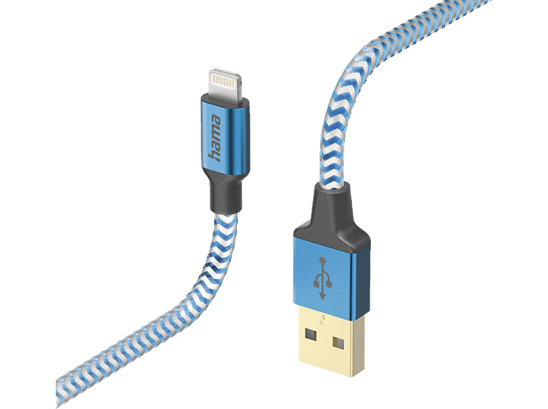 HAMA Ladekabel "Reflective", USB-A | Lightning, 1,5 m, Nylon, Blau ...