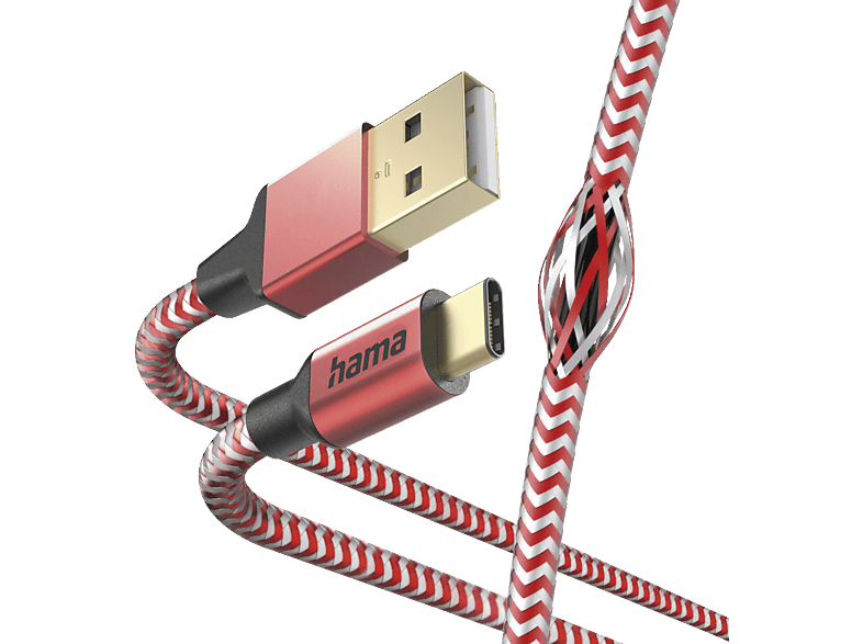 HAMA Ladekabel "Reflective", USB-A | USB-C, 1,5 m, Nylon, Rot | MediaMarkt