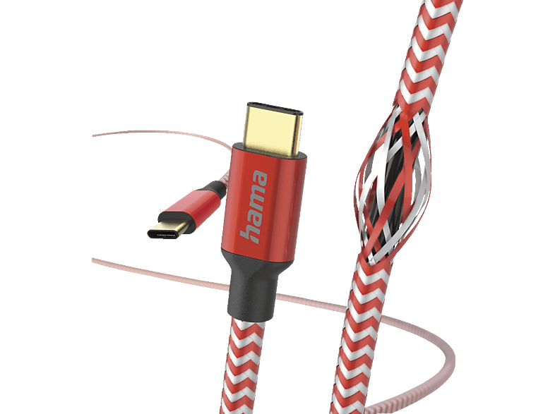 HAMA Ladekabel "Reflective", USB-C | USB-C, 1,5 m, Nylon, Rot | MediaMarkt
