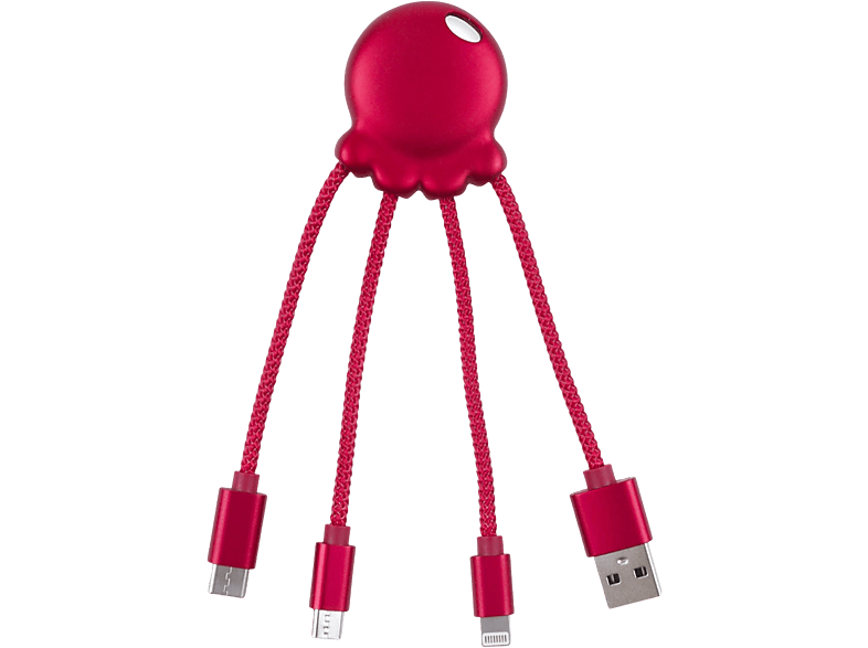 XOOPAR Eco-Octopus-kabelset USB/Micro-USB/USB-C/Lightning Metallic Rood ...