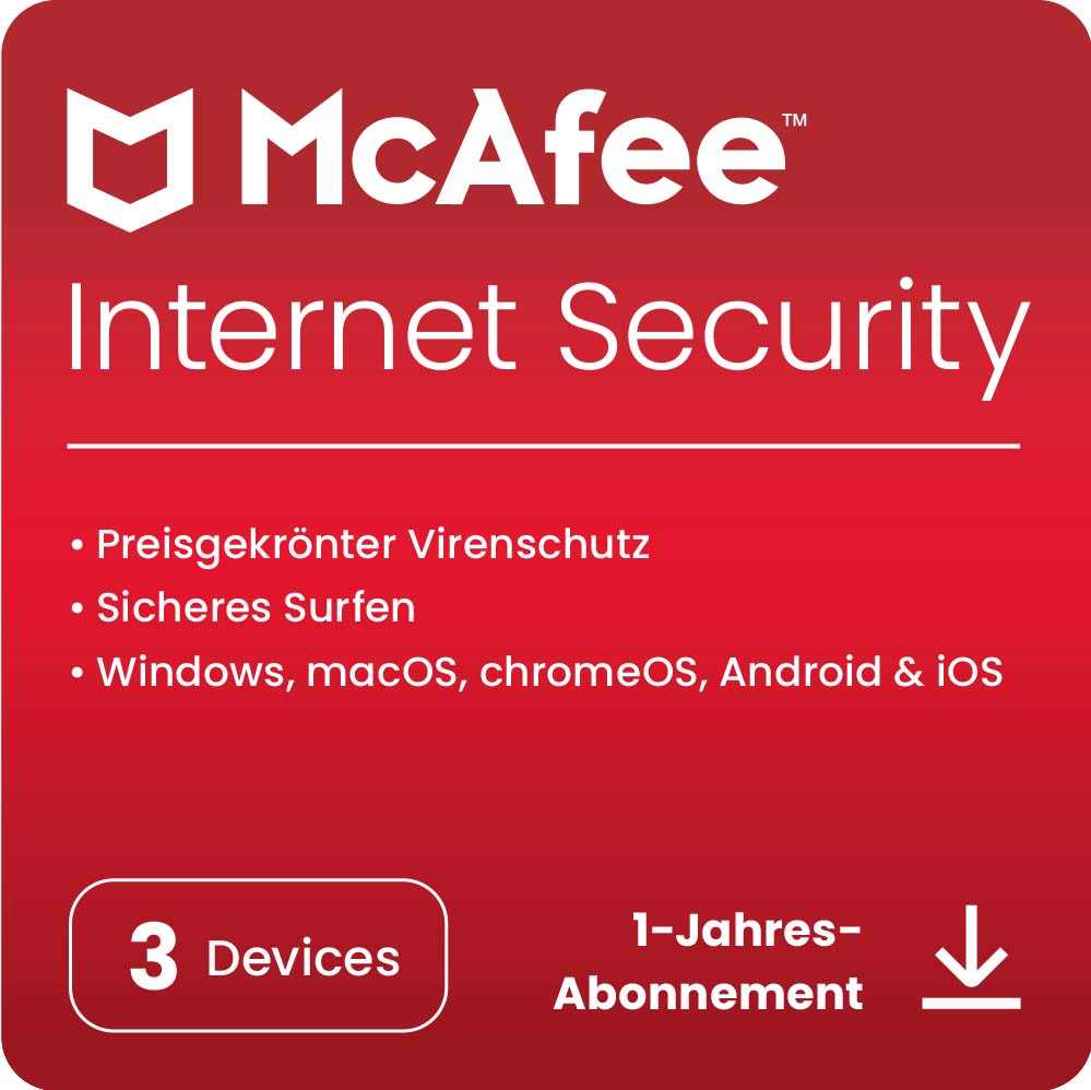 McAfee Internet Security 3 Geräte, 1 Jahr, Download Code | [PC, iOS ...