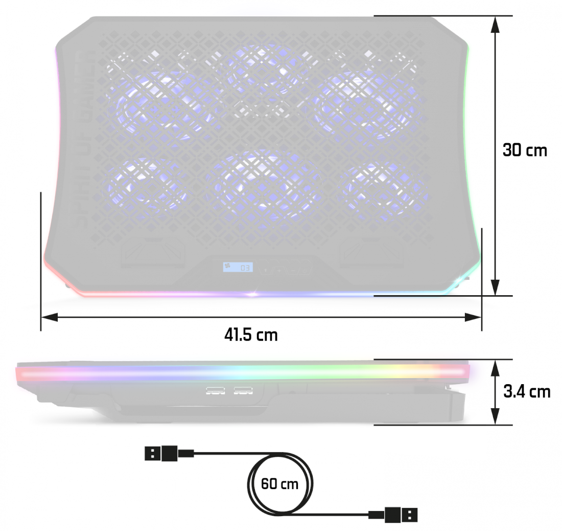 SPIRIT OF GAMER Airblade 1200 RGB notebook hűtőpad, max. 17", 3x110 mm ...