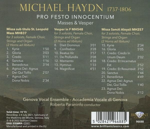 GENOVA VOCAL ENSEMBLE/ACCADEMIA VOCALE DI GENOVA/R | Haydn,Michael:Pro ...