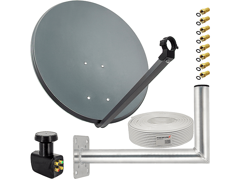 PREMIUMX SAT Anlage 80cm ALU Antenne Quad LNB 50m Kabel Wandhalter 45cm Sat Anlage (80 cm, Quad ...