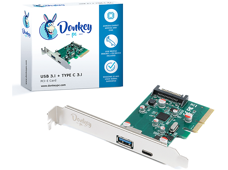 Tarjeta PCIe 1 USB y 1 USB C | Donkey pc DONKPCIETYPEC1, Plata | MediaMarkt
