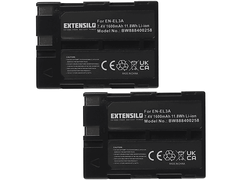 EXTENSILO Ersatz für Nikon EN-EL3, EN-EL3a Akku, Li-Ion, 7.4 Volt, 1600 ...