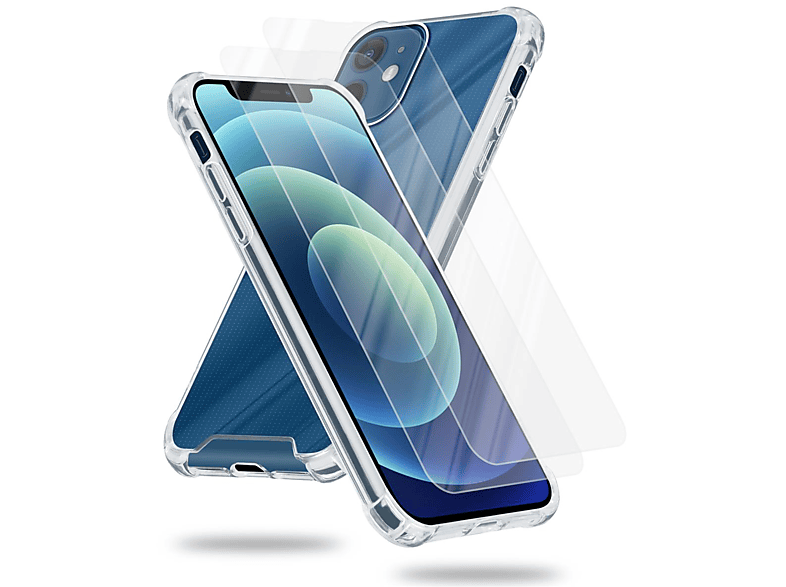 CADORABO Hülle und 2x Tempered Schutzglas, Backcover, Apple, iPhone 12 ...
