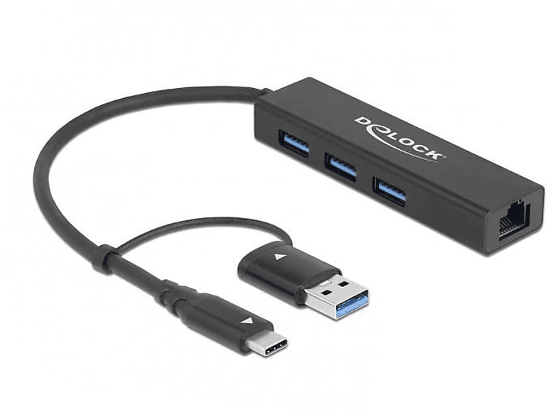 DELOCK Delock 64149 DELOCK 3 Port USB 3.2Gen1 Hub Gigabit LAN USB Typ-C ...