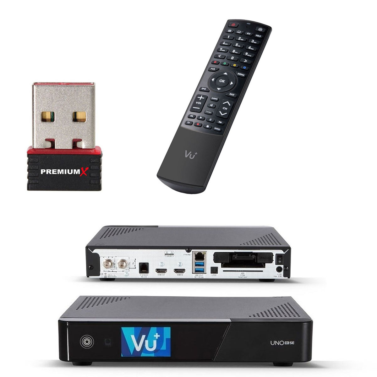 VU+ UNO 4K SE Sat Receiver DVB-S2 Linux UHD 2160p H.265 mit Wlan Stick ...