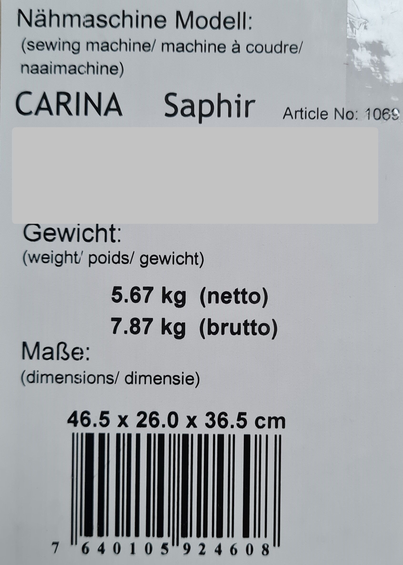 CARINA Carina Nähmaschine Saphir Nähmaschine (1,0 kW, 11 ...