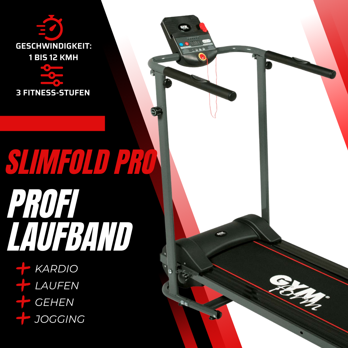 GYMFORM Slim Fold Treadmill Pro, klappbar, 12 km/h Laufband, schwarz ...