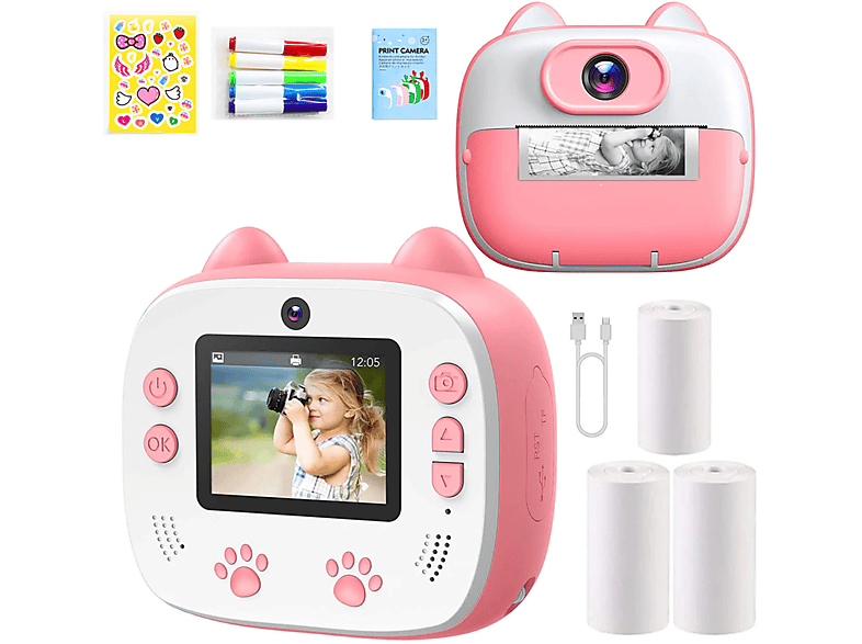 KINSI Kinder-Polaroid, Doppelkamera Sofortbildkamera, Rosa Kinder ...