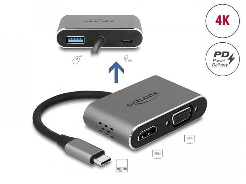 DELOCK Delock 64074 DELOCK Adapter USB-C HDMI/VGA/USB3.0/PD 0.12m grau ...
