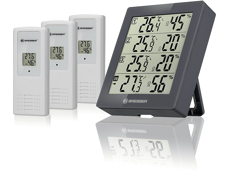 BRESSER Thermo- / Hygrometer Quadro mit 3 Außensensoren g. Wetterstation | MediaMarkt
