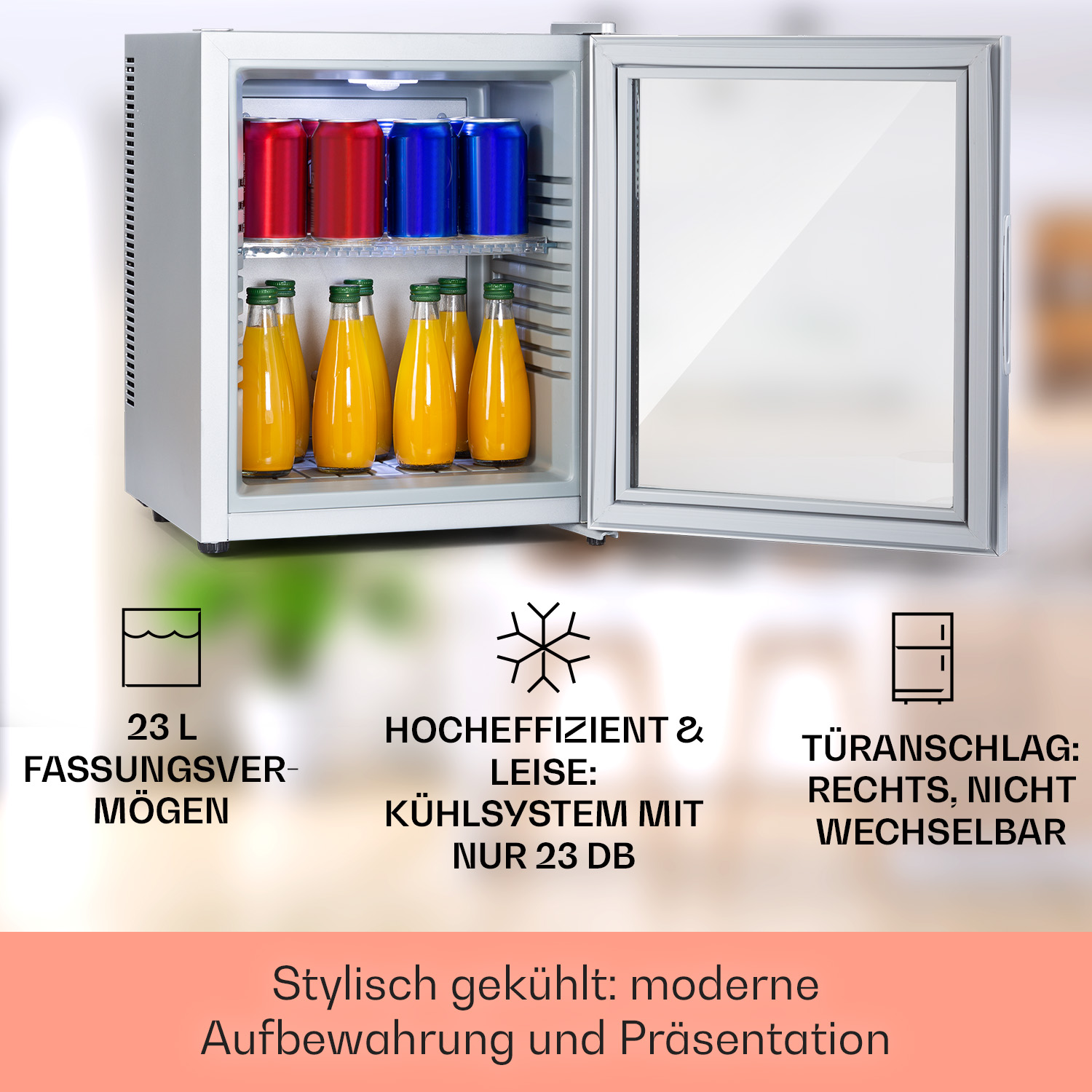 KLARSTEIN Brooklyn 24 Mini-Kühlschrank (E, 47 cm hoch, Silber-Metallic ...