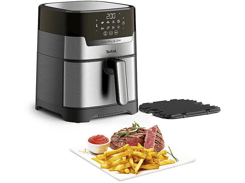 TEFAL EY 505 D EASY FRY&GRILL XL DELUXE EDELSTAHL Heißluftfritteuse, Grill 1400 Watt Edelstahl ...