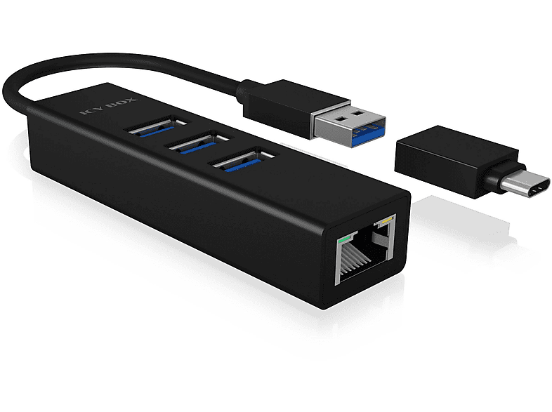 ICY BOX IB-HUB1419-LAN USB 3.0 HUB LAN ADAPTER, Laptop-Dockingstationen ...