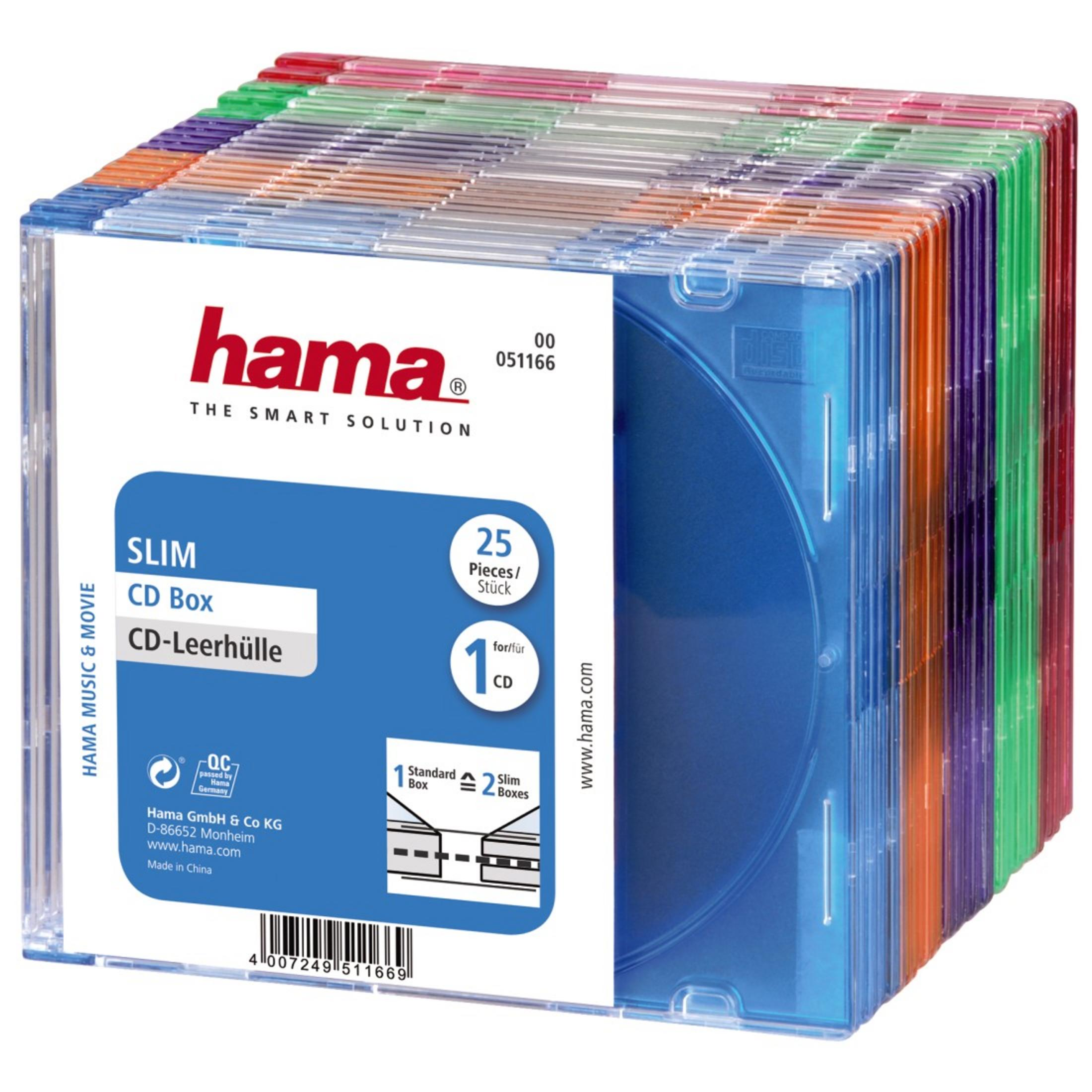 HAMA 051166 CD SLIM BOX 25-PACK FARB. CD-Leerhüllen Farblich sortiert ...